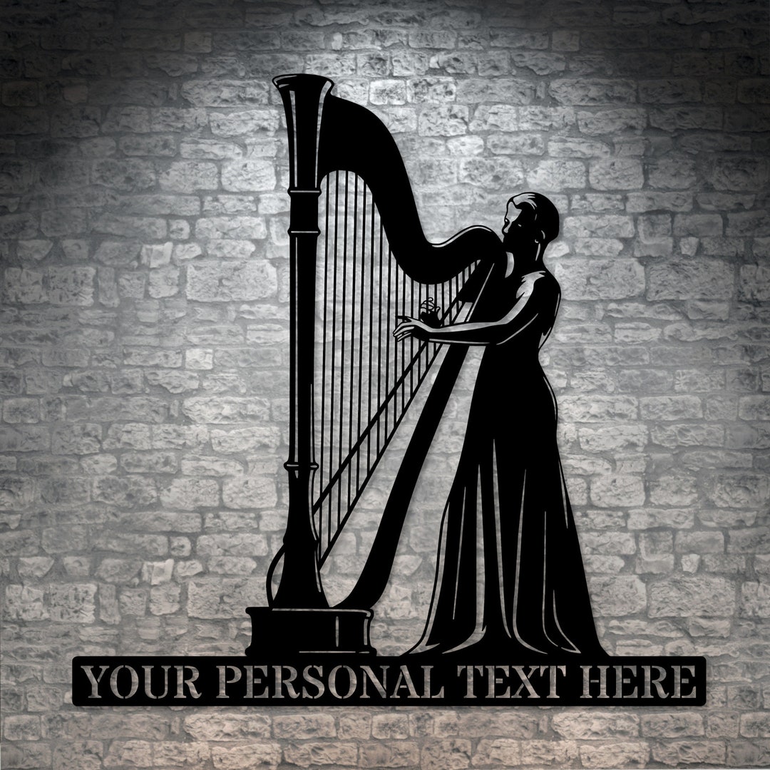 Personalized Female Harp Player Metal Sign. Custom Harp Lover Wall ...
