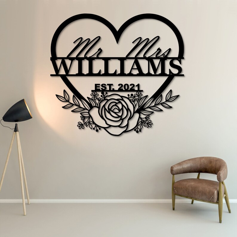 Personalized Wedding Name Metal Sign. Custom Mr & Mrs Last Name Wall ...