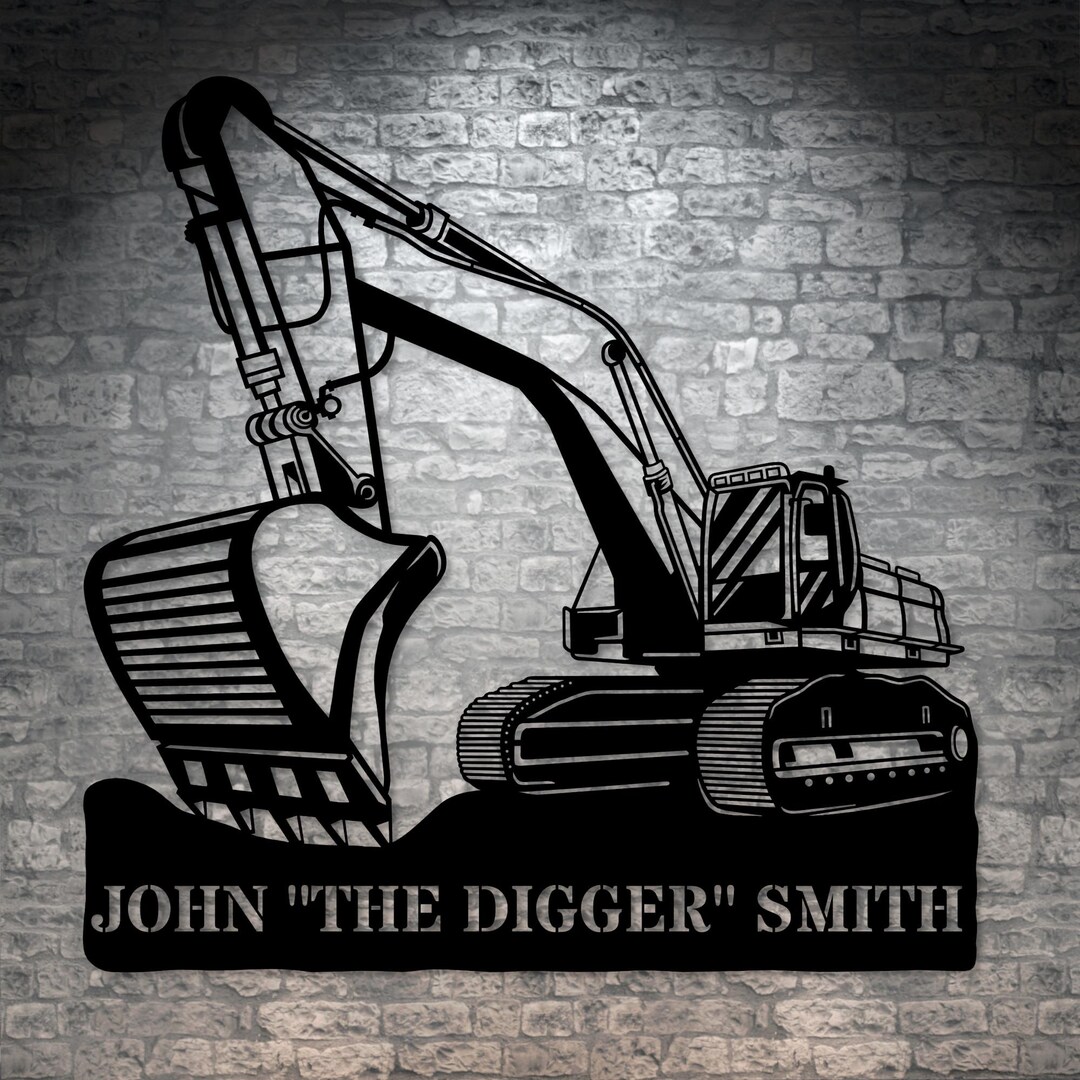 Personalized Excavator Digging Metal Sign With Custom Text, Excavator ...