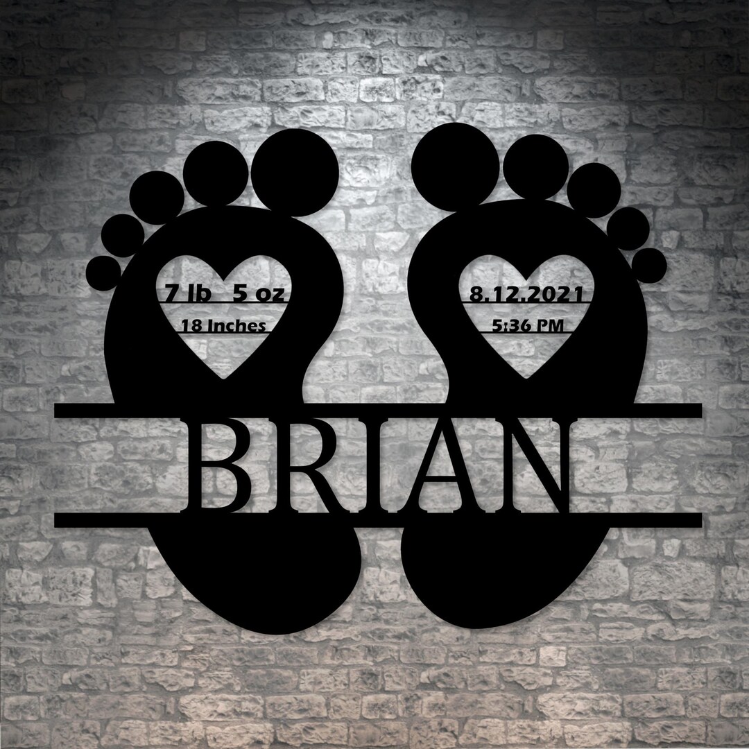 Personalized Baby Footprint Birth Announcement Metal Sign. Baby Shower ...