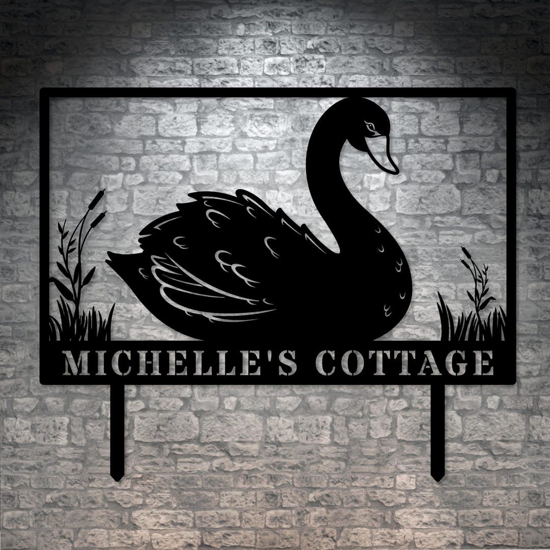 Personalized Swimming Swan Name Metal Sign, Unique Swan Sign for Front ...