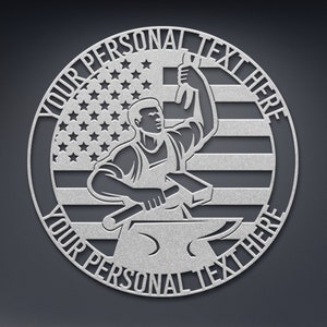 Personalized American Blacksmith Metal Sign. Ironworker Monogram Gift ...