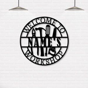 Personalized Workshop Name Metal Sign. Custom Garage Wall Decor Gift ...