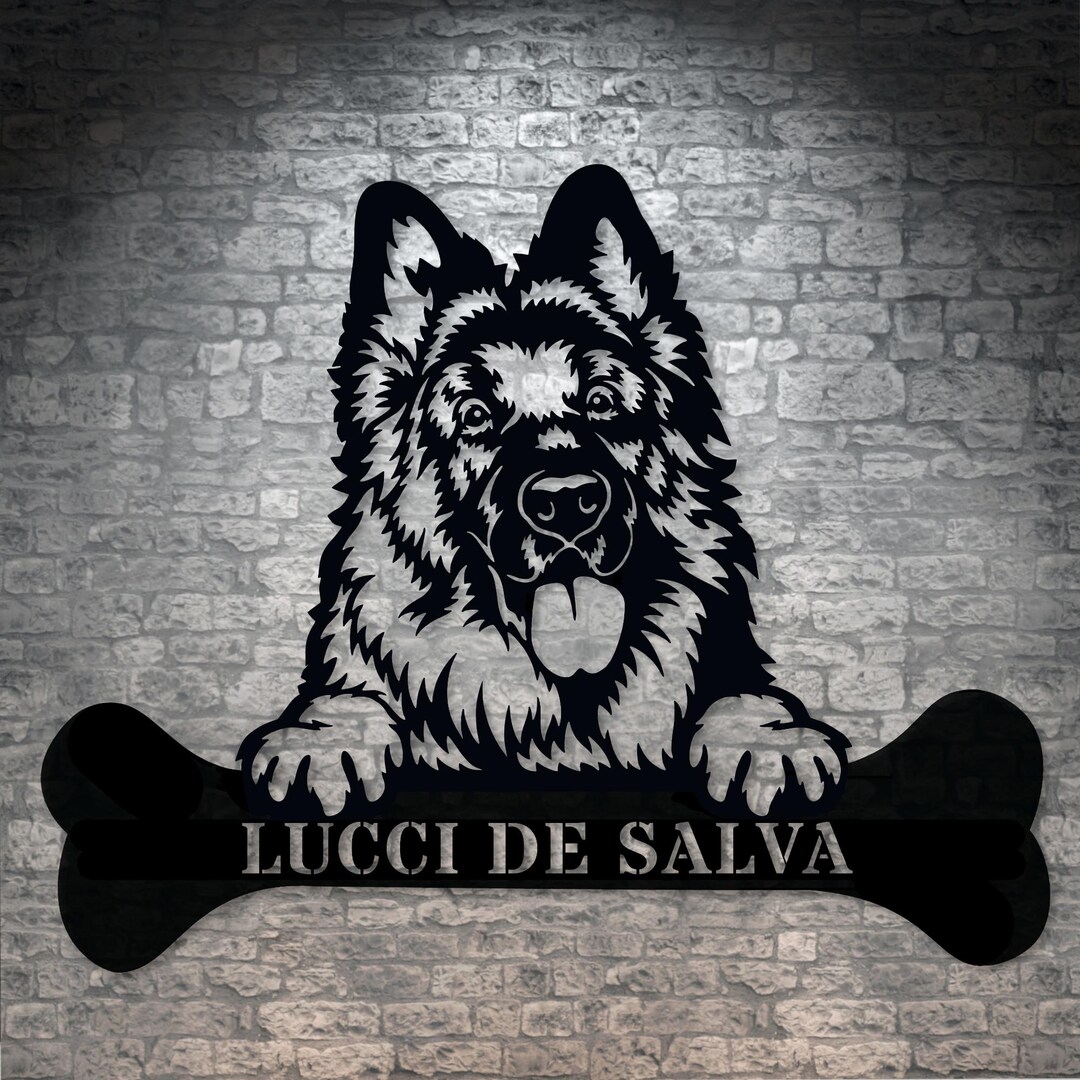 Personalized Long-haired German Shepherd Name Metal Sign. Customizable ...