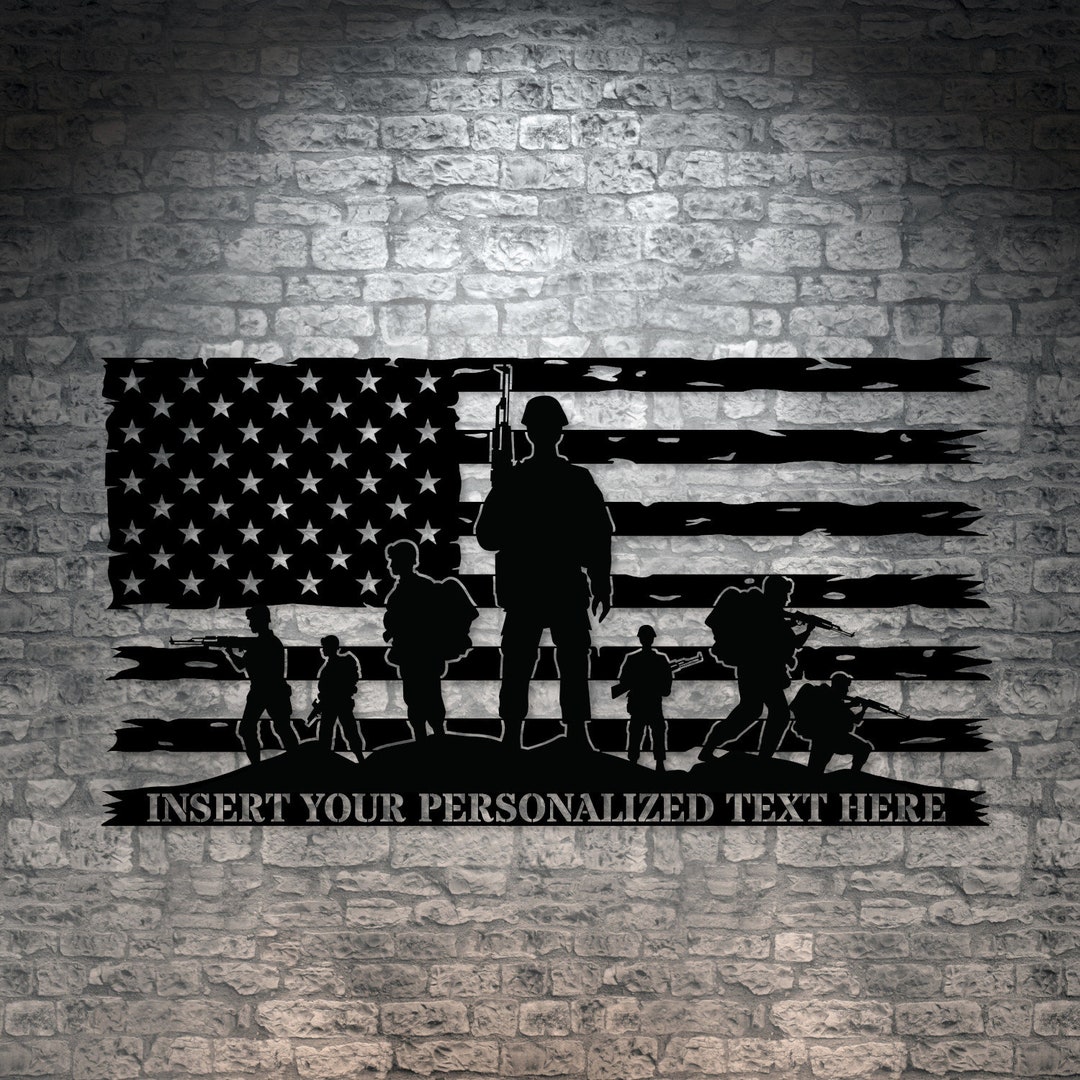 Personalized US Military Flag Metal Sign Gift. Custom American Military ...