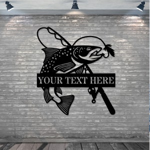 Personalized Fishing Rod Name Metal Sign. Custom Fishing Wall Decor ...