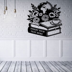 Personalized Floral Bookworm Name Metal Sign. Custom Home Library Wall ...