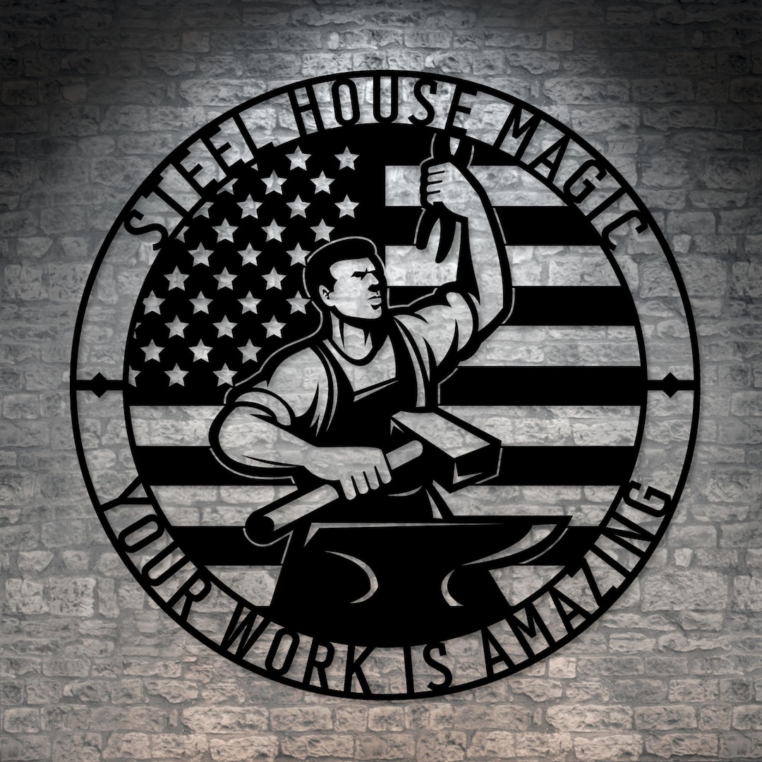Personalized American Blacksmith Metal Sign. Ironworker Monogram Gift ...