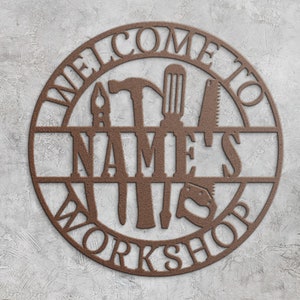 Personalized Workshop Name Metal Sign. Custom Garage Wall Decor Gift ...