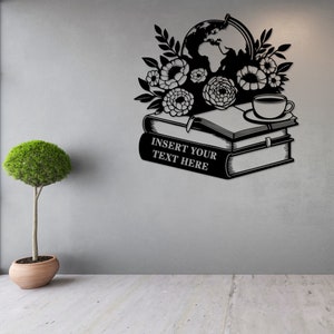 Personalized Floral Bookworm Name Metal Sign. Custom Home Library Wall ...