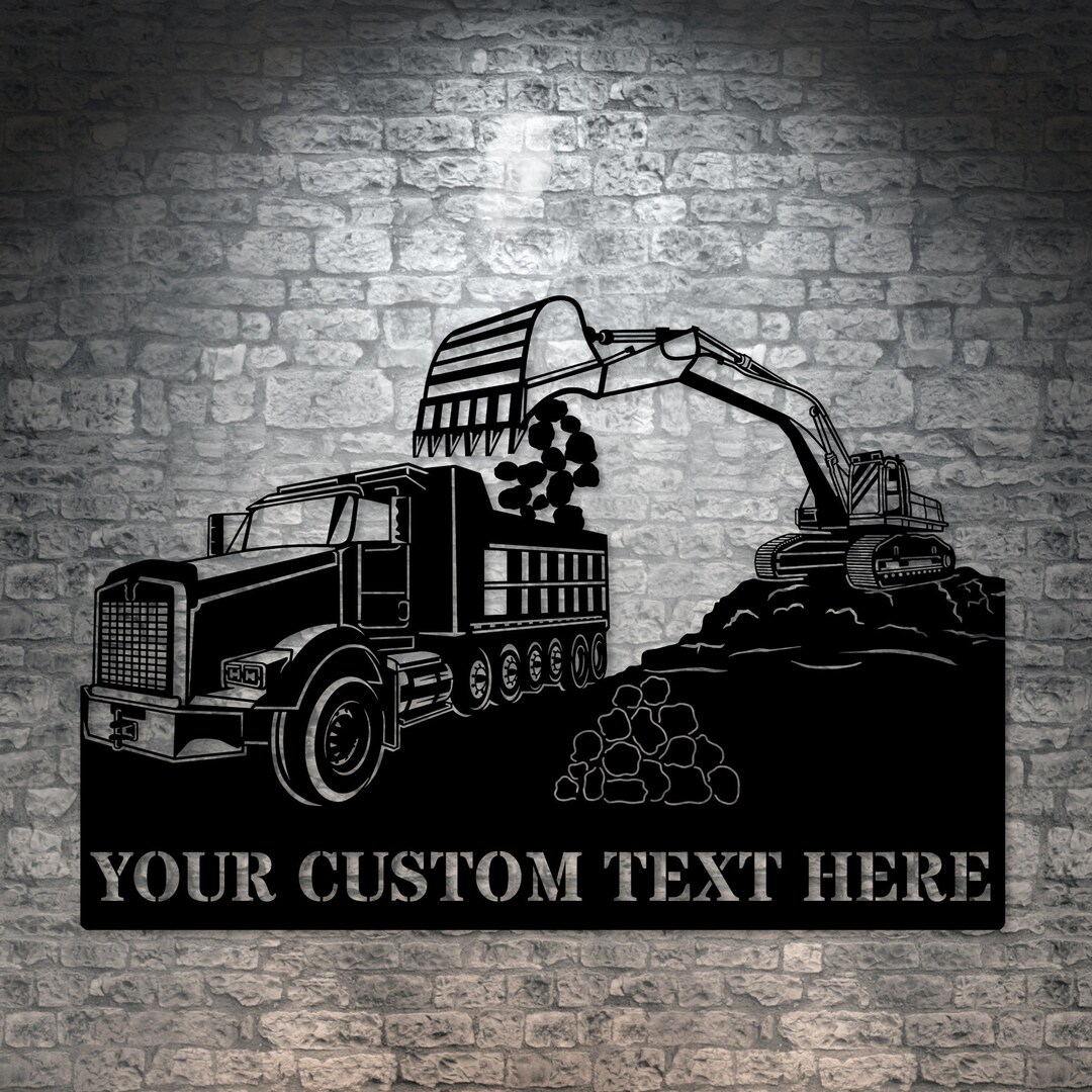 Personalized Excavator Loading Truck Metal Sign Gift. Custom Excavator ...