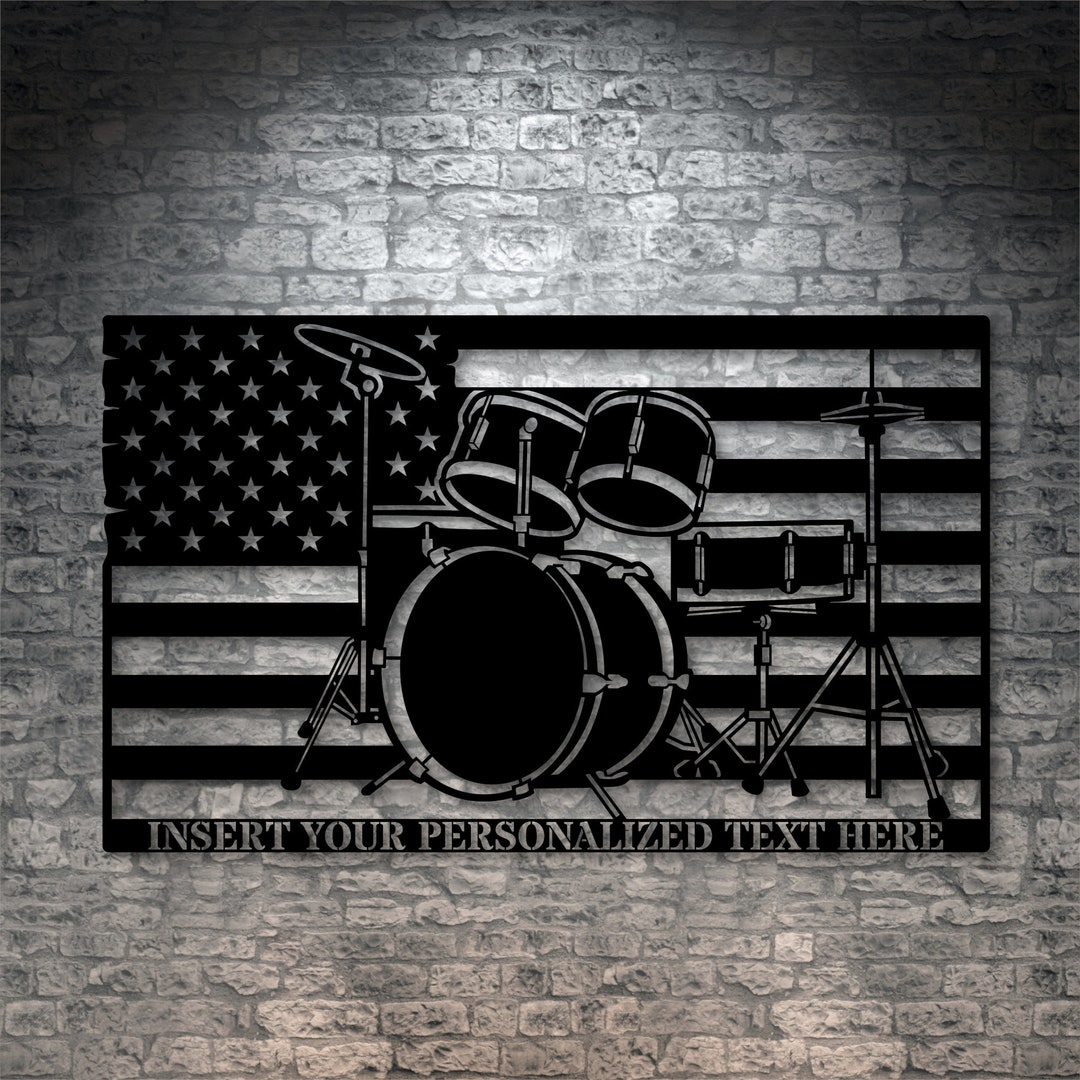 Personalized American Drummer Name Metal Sign. Custom US Drum Set Wall ...