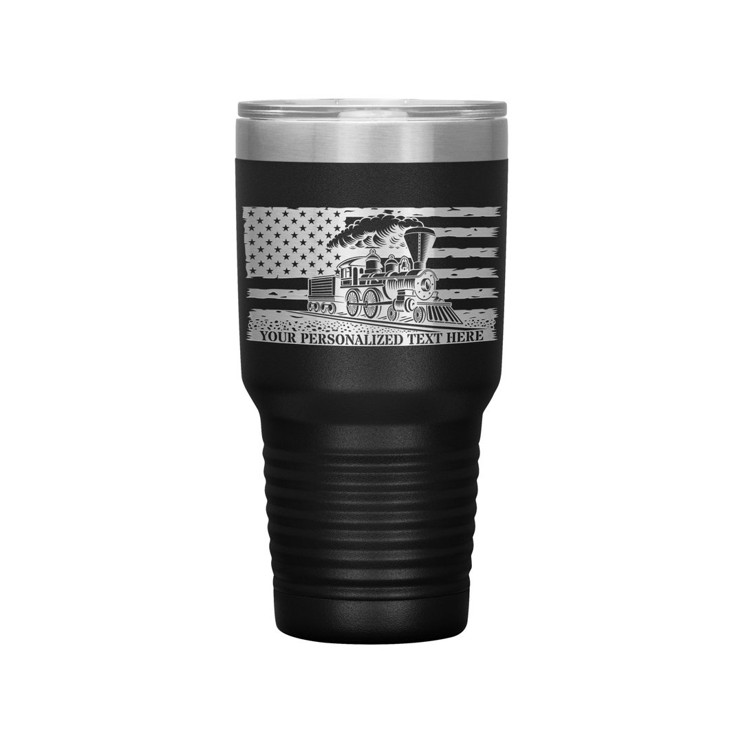 Personalized American Vintage Railroad Train Tumbler With Lid ...
