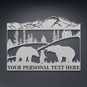 Personalized Bear Family Metal Name Sign Gift. Custom Nature Landscape ...