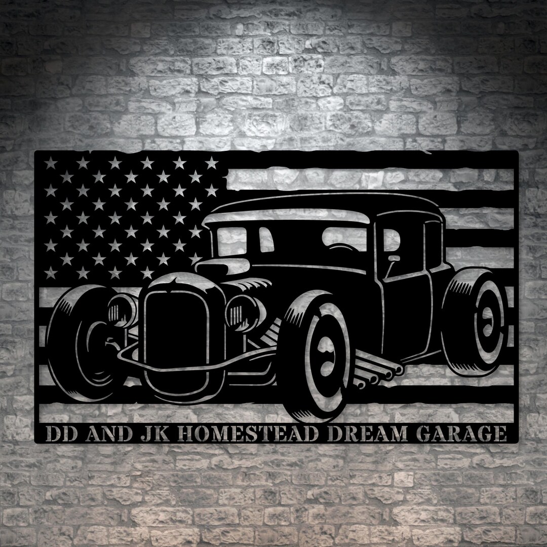 Personalized US Hot Rod Name Metal Sign. American Rat Rod Custom Car ...
