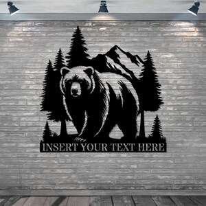 Personalized Bear Name Metal Sign Gift. Custom Wildlife Wall Art Decor ...