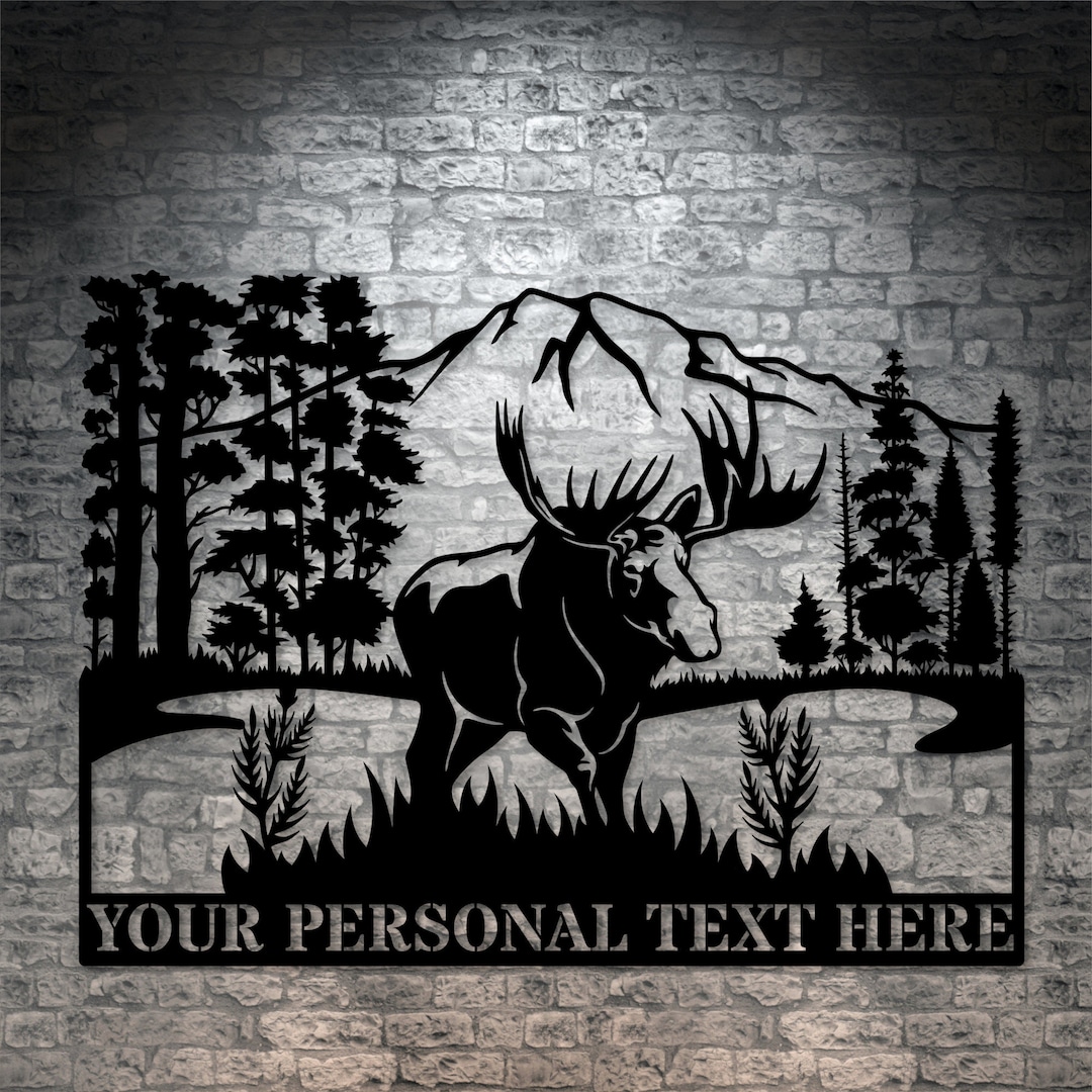 Personalized Wildlife Moose Name Metal Sign Gift. Custom Landscape Wall ...