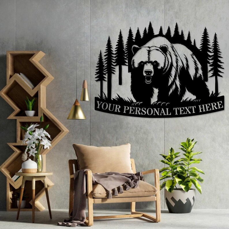 Personalized Black Bear Metal Sign Gift. Custom Forrest Wildlife Wall ...