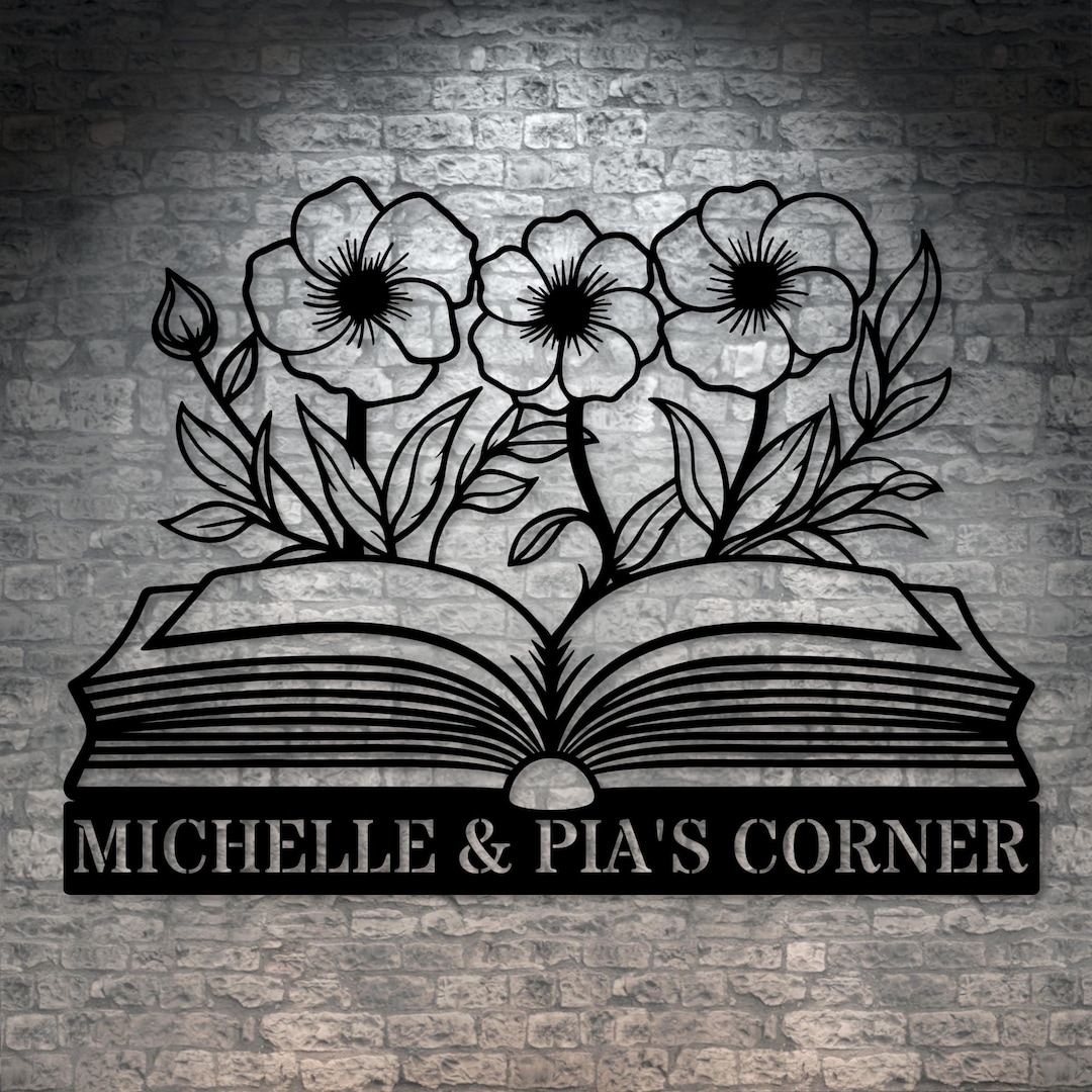 Personalized Home Library Name Metal Art Sign. Custom Book Lover Wall ...