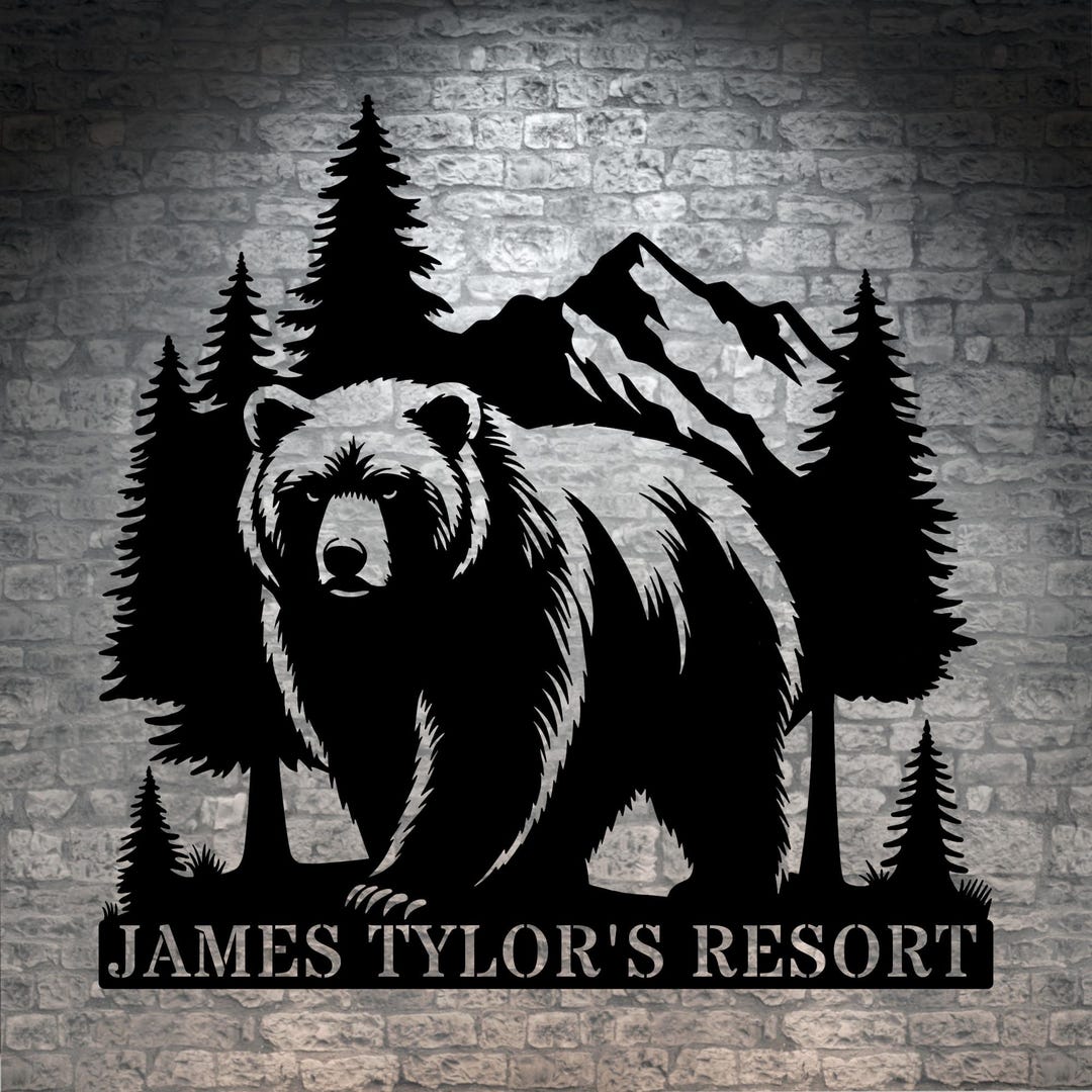 Personalized Bear Name Metal Sign Gift. Custom Wildlife Wall Art Decor ...