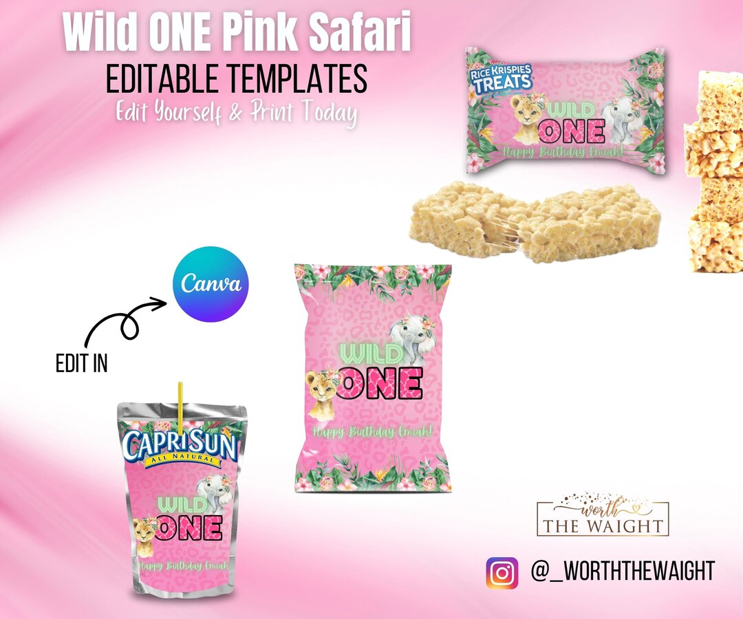 EDITABLE Wild ONE Pink SAFARI Template, Polar Bear Theme 3 Pack Bundle ...
