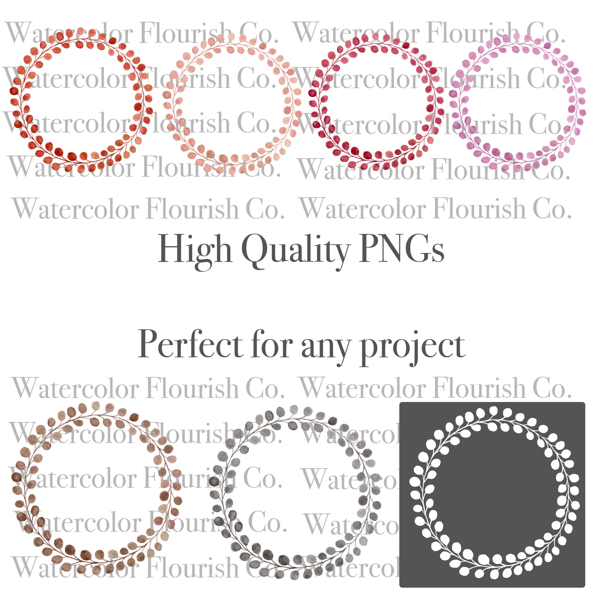 Watercolor Round Leafy Wreath Clip Art PNG Files, Colorful Wreaths ...