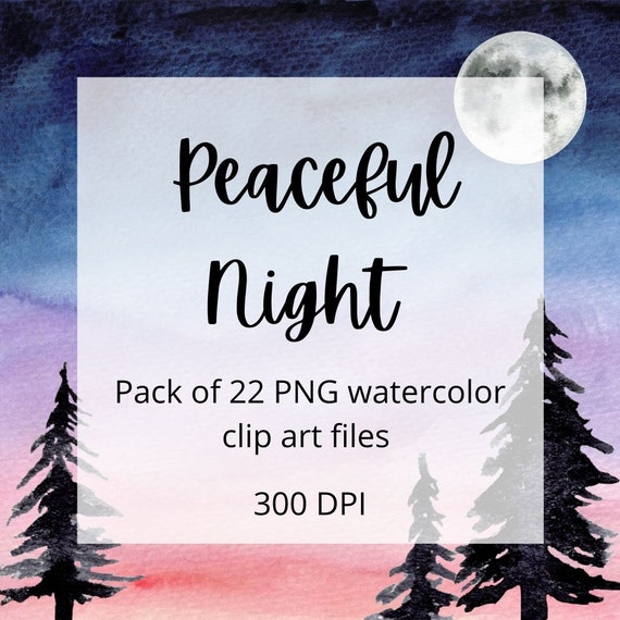 Peaceful Night Watercolor PNG Clip Art Pack For Personal and | Etsy