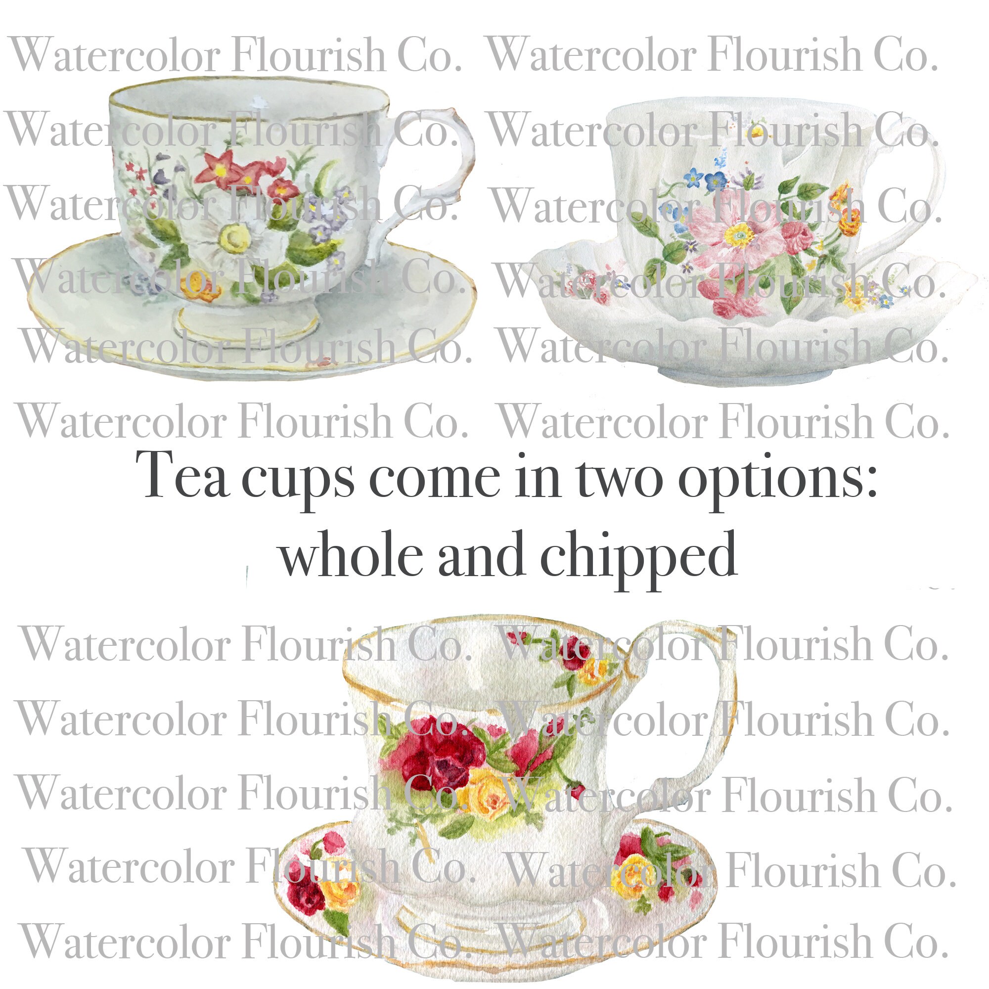 High Tea Watercolor PNG Clip Art Pack, Tea Cups PNG, Teapot PNG, for ...