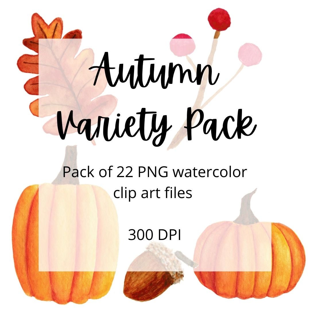 Watercolor Autumn Variety Pack Clip Art PNG Files, Watercolor Pumpkins ...