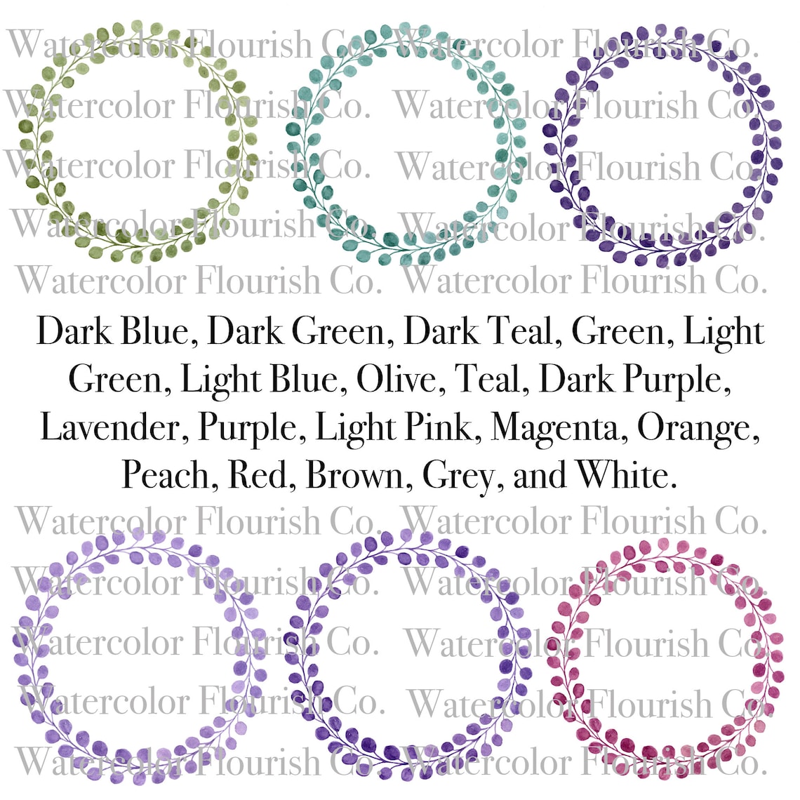 Watercolor Round Leafy Wreath Clip Art PNG Files, Colorful Wreaths ...