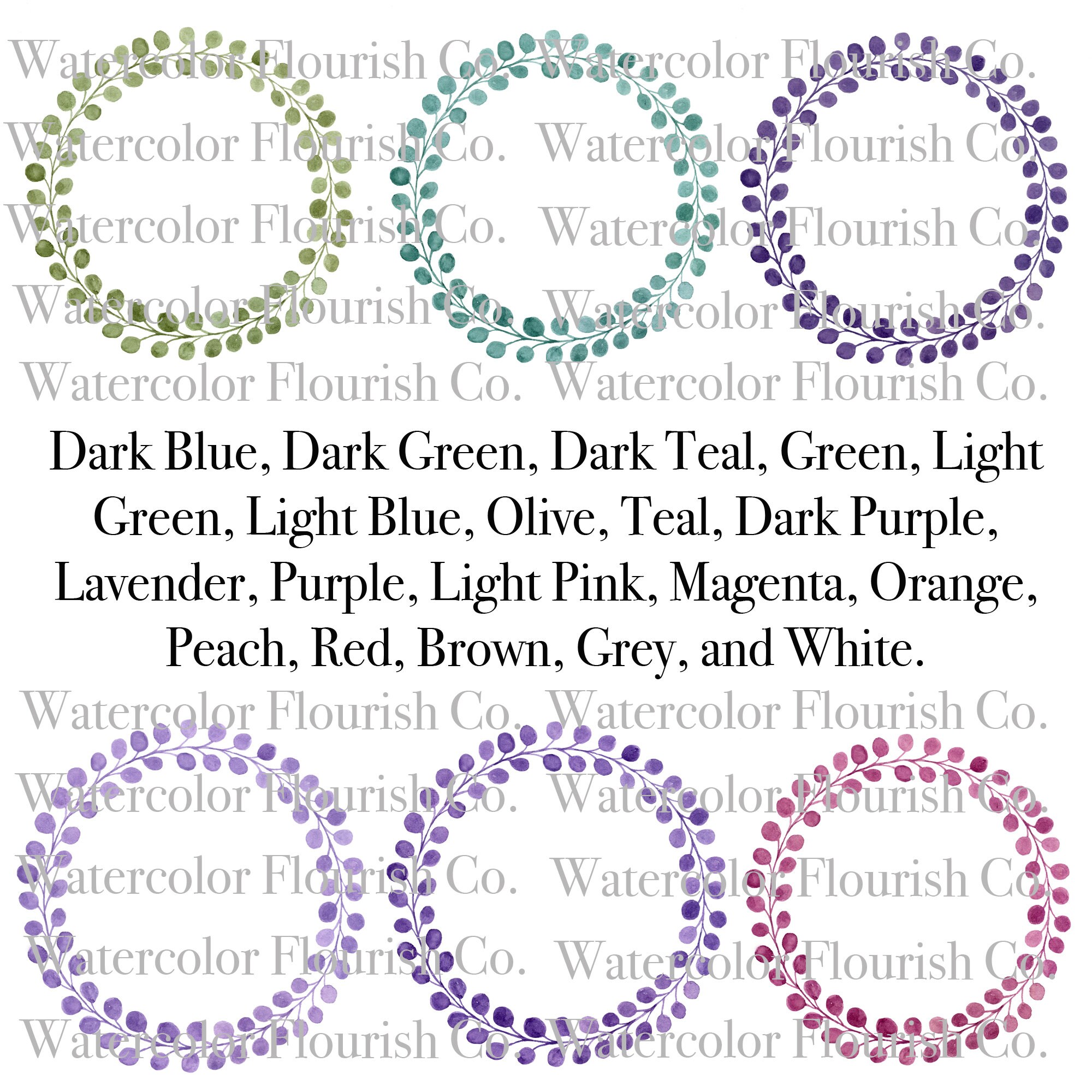 Watercolor Round Leafy Wreath Clip Art PNG Files, Colorful Wreaths ...