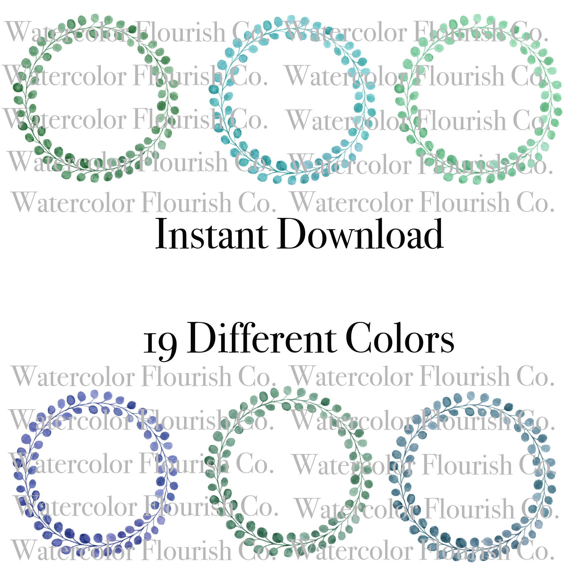 Watercolor Round Leafy Wreath Clip Art PNG Files, Colorful Wreaths ...