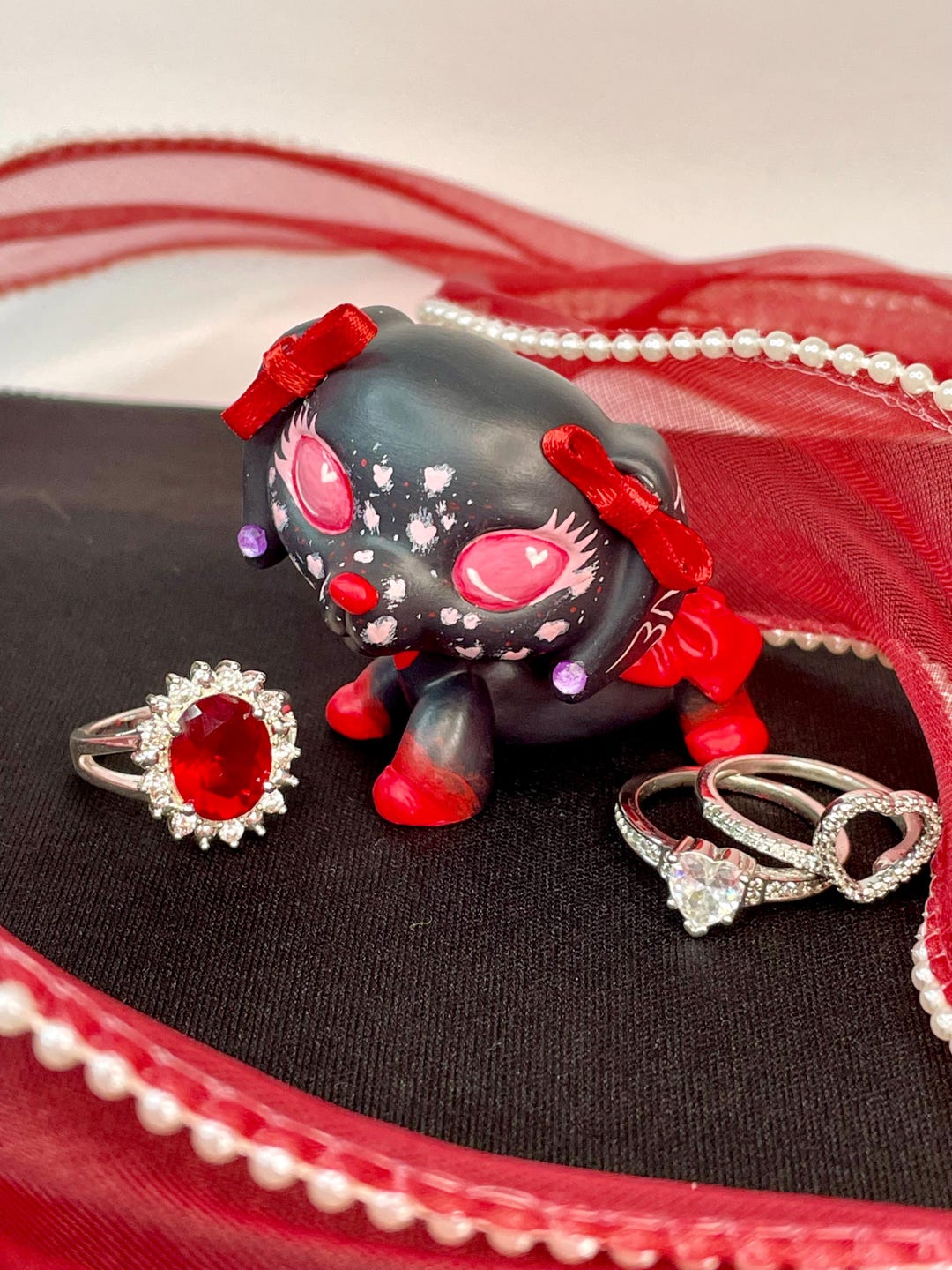 Littlest Pet Shop LPS OOAK Custom Dachshund With Ribbon Bows Black and ...