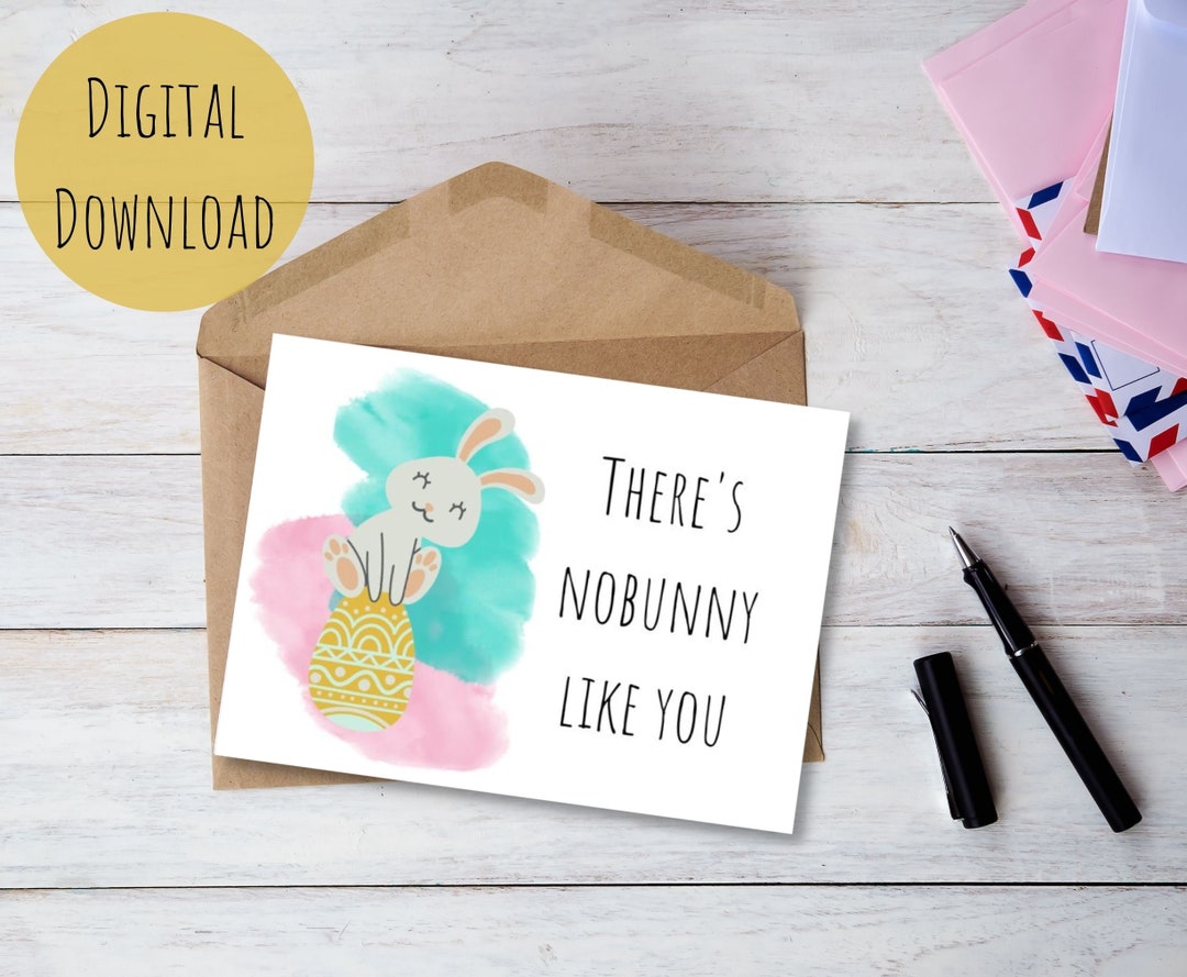 Digital Download Easter Card, Printable Greeting Card, Easter Bunny ...