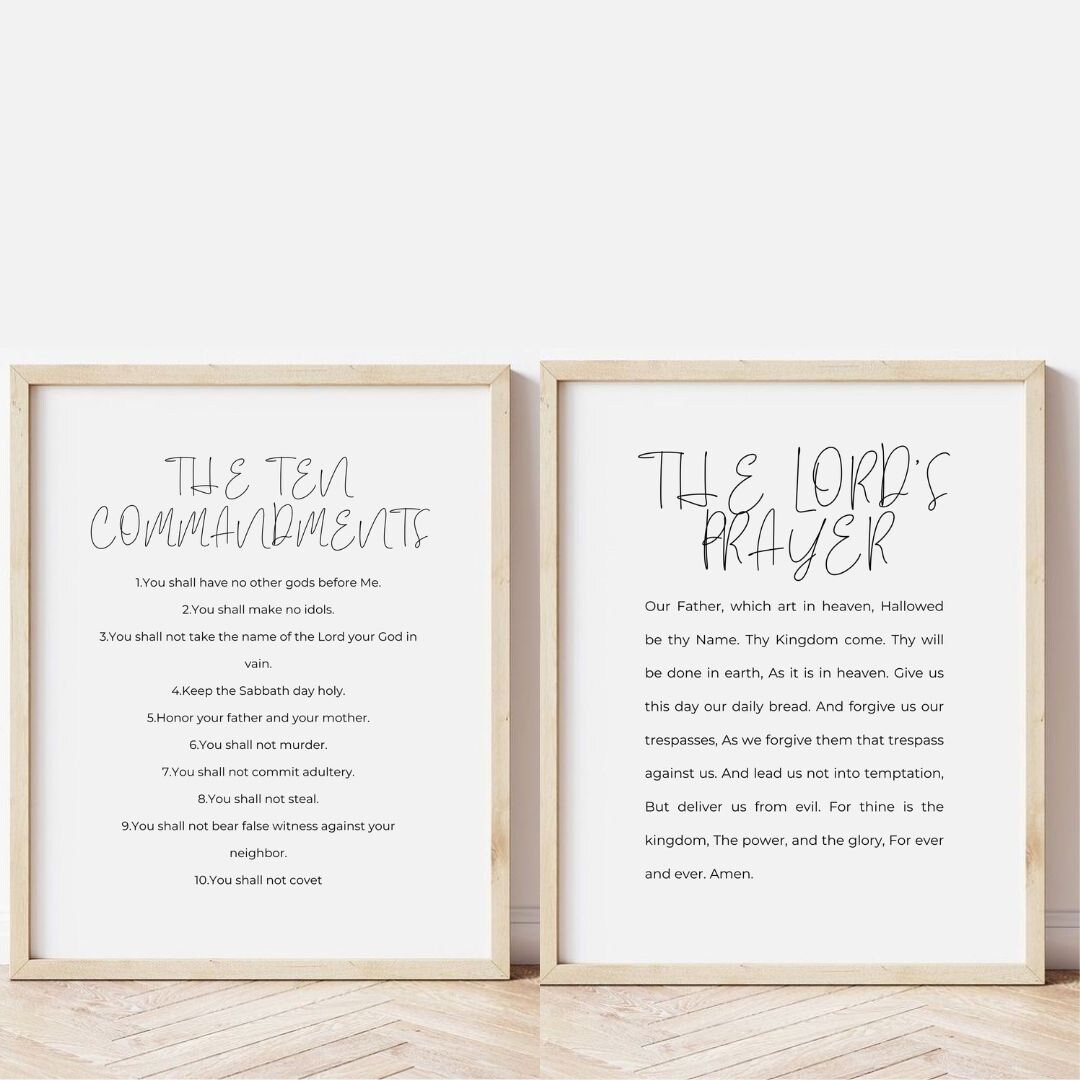 The Lord's Prayer Printable, the Ten Commandments, Set of 2 Prints ...