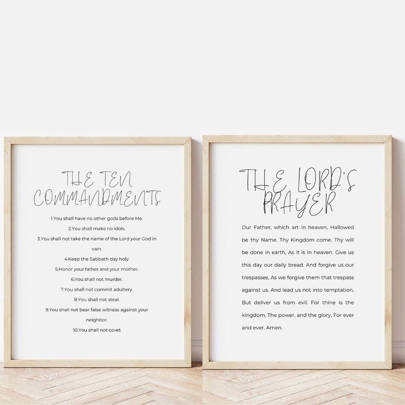 The Lord's Prayer Printable, the Ten Commandments, Set of 2 Prints ...