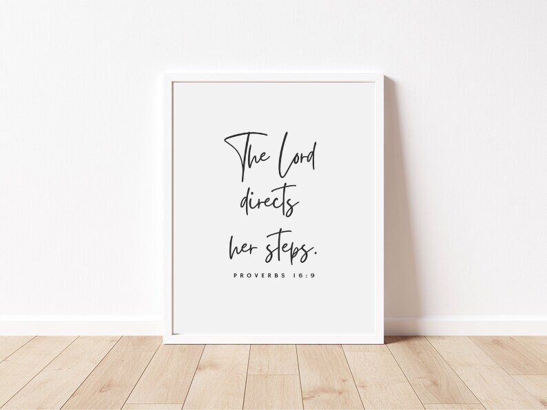 Christian Poster Bible Verse Wall Art, Proverbs 16:9, the Lord Directs ...