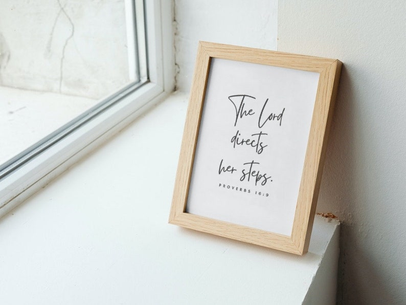 Christian Poster Bible Verse Wall Art, Proverbs 16:9, the Lord Directs ...