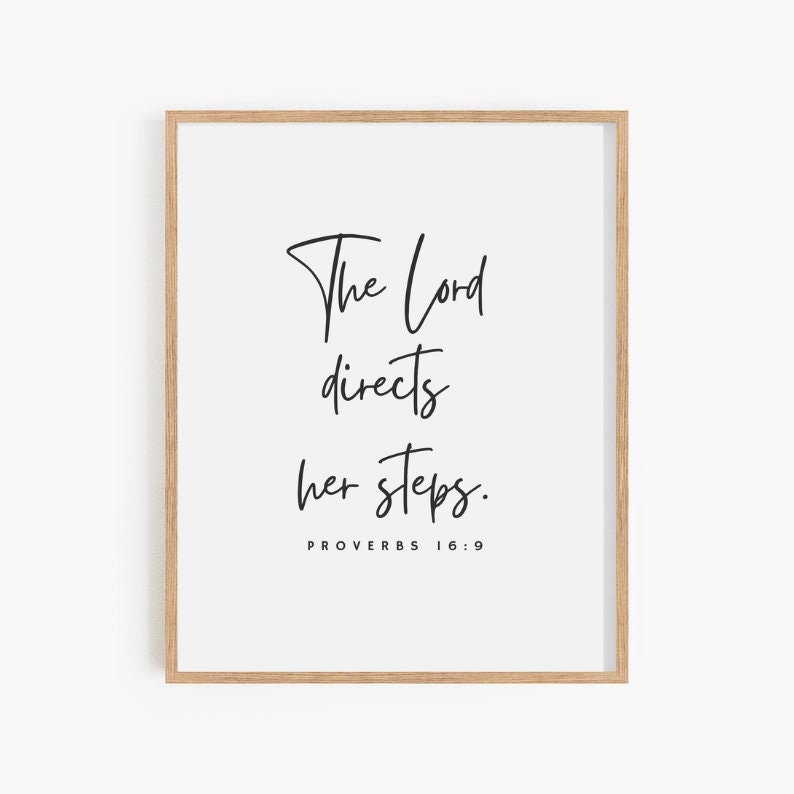 Christian Poster Bible Verse Wall Art, Proverbs 16:9, the Lord Directs ...