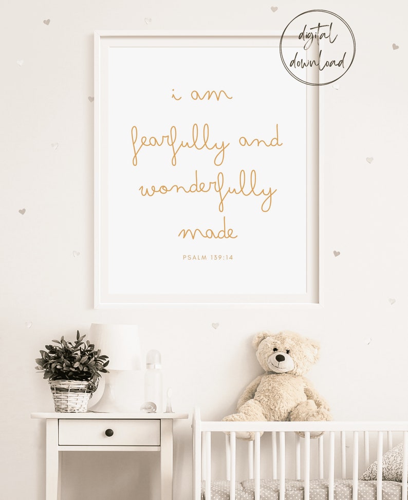 I Am Fearfully and Wonderfully Made Wall Art, Psalm 139:14, Nursery ...