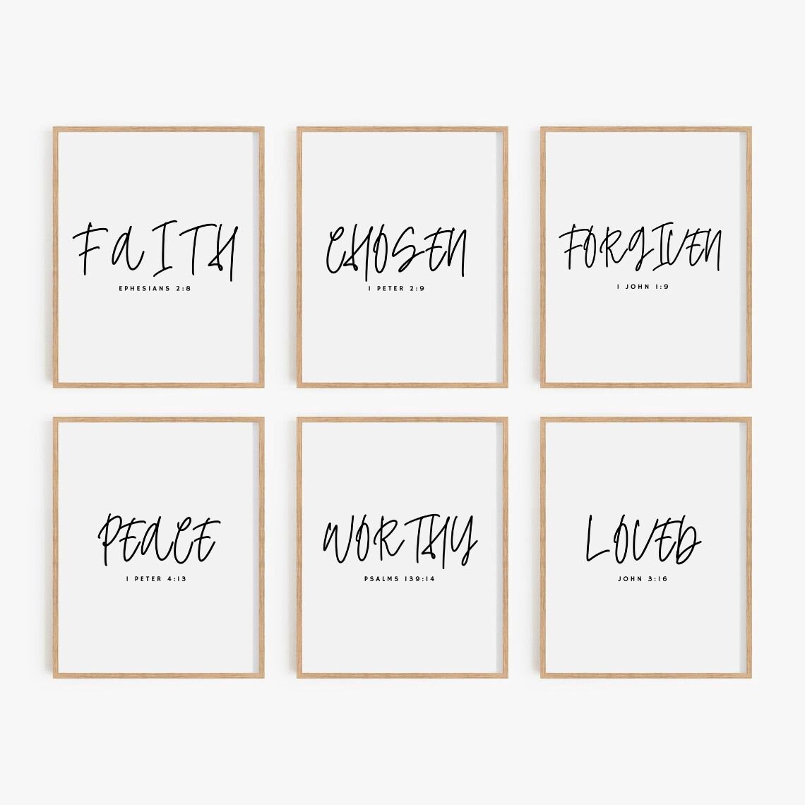 I Am Bible Verse Affirmations Printable Wall Art, Set of 6 Positive ...