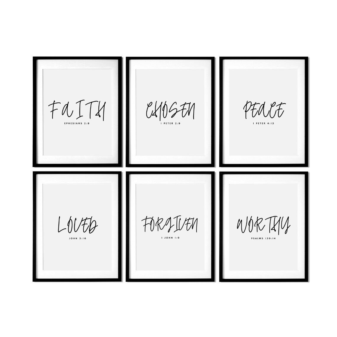 I Am Bible Verse Affirmations Printable Wall Art, Set of 6 Positive ...