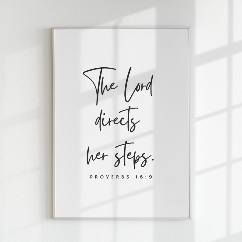 Christian Poster Bible Verse Wall Art, Proverbs 16:9, the Lord Directs ...