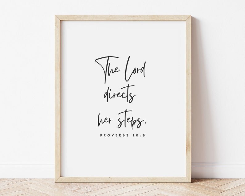 Christian Poster Bible Verse Wall Art, Proverbs 16:9, the Lord Directs ...