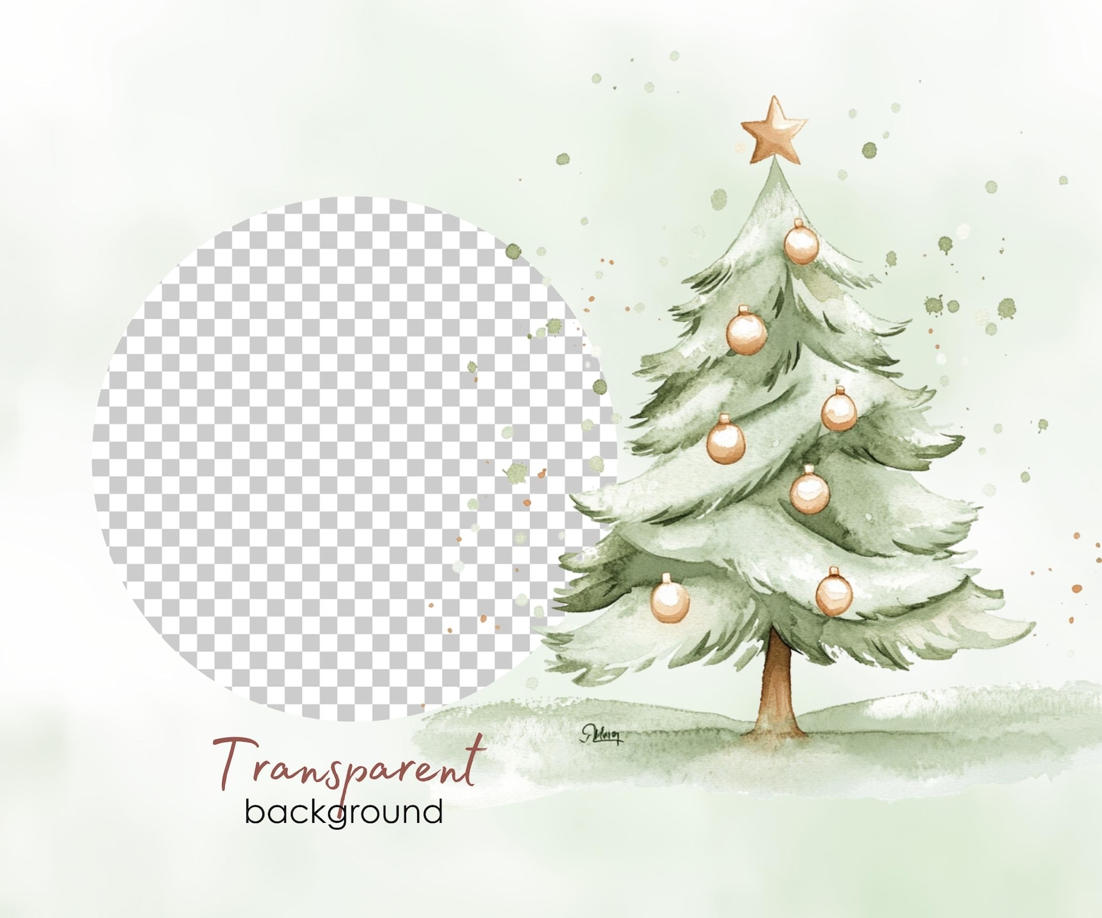 Watercolor Green Christmas Clipart, Sage Green Christmas PNG, Green ...