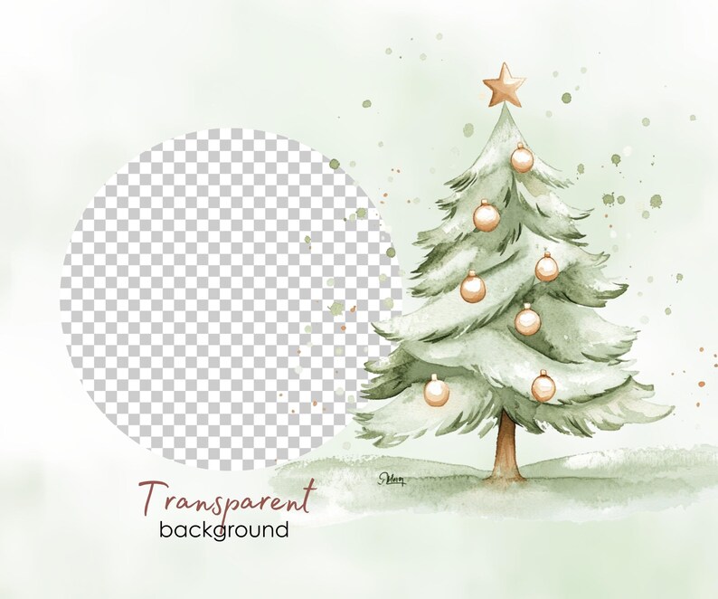 Watercolor Green Christmas Clipart, Sage Green Christmas PNG, Green ...
