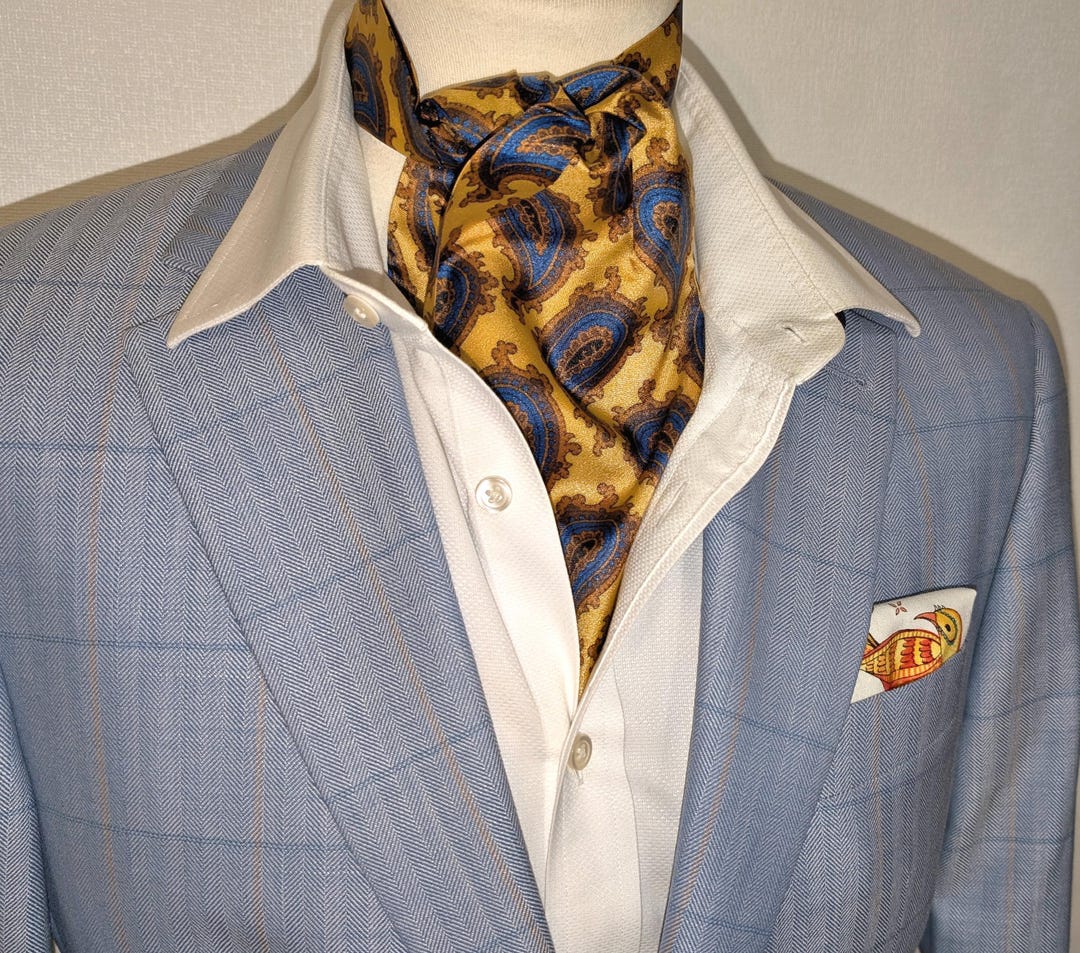 Yellow and Blue Paisley Cravat Ascot by Tootal of England Vintage - Etsy