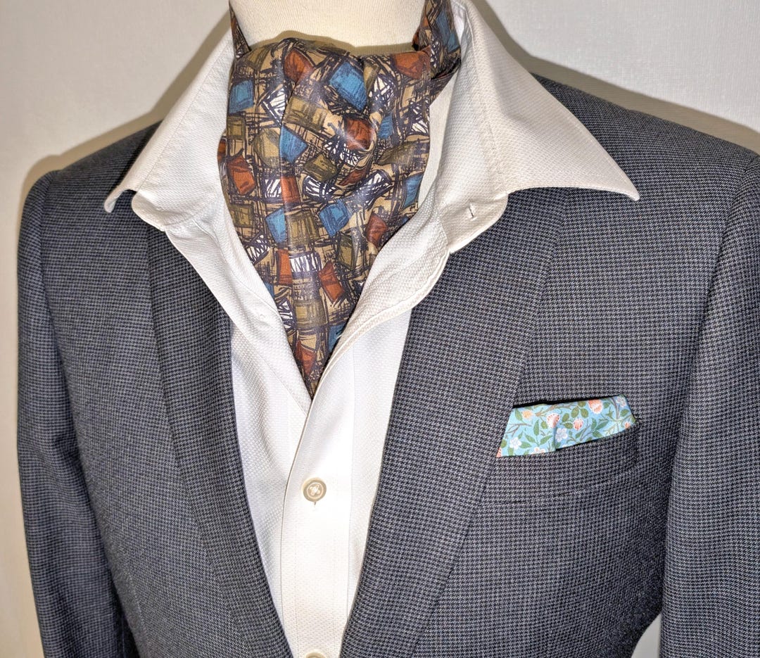 Olive Green and Blue Silk Cravat Ascot Large Necks - Etsy