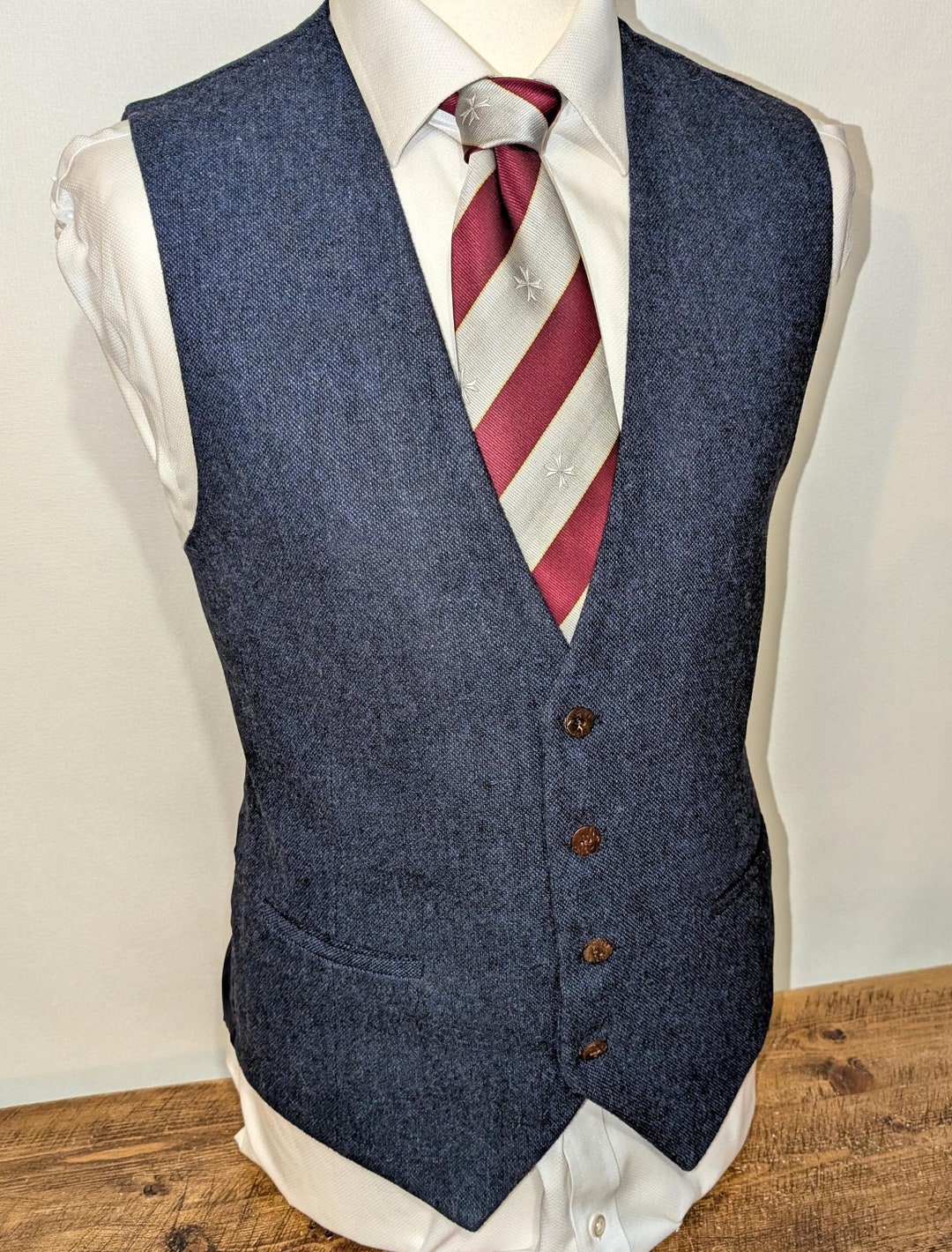 Dark Blue Waistcoat Vest Moss Bros London Tweed Size 41 to 41.5 Chest ...