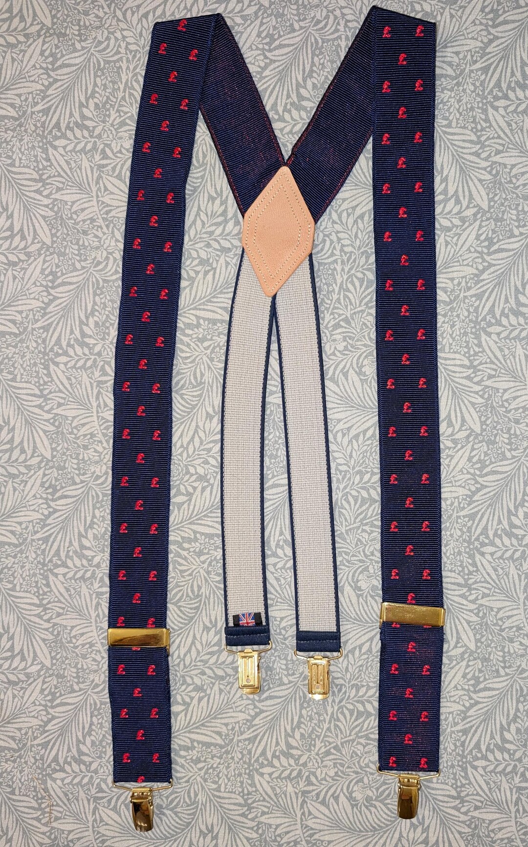 UK Pound Sign Braces Suspenders Blue and Red Leather Join Made in the ...
